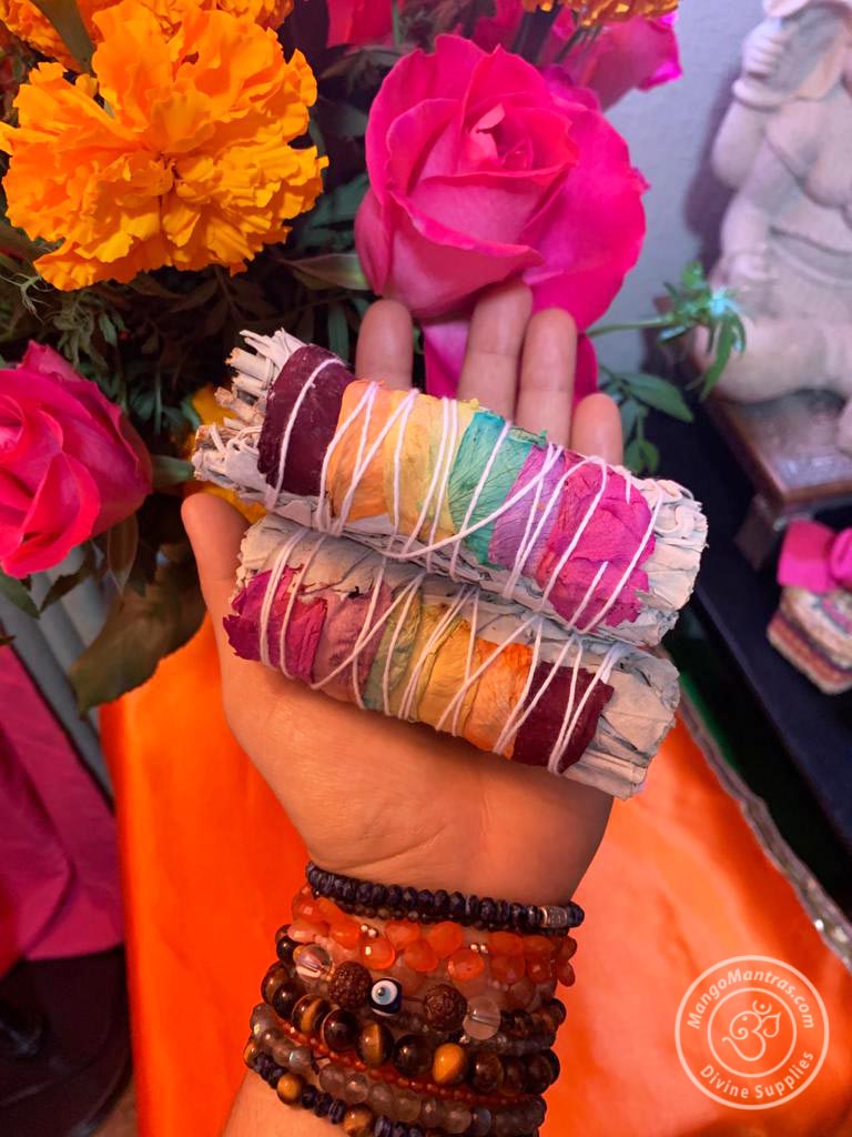 7 Chakra White Sage Rose Smudge 4" – Mango Mantras LLC